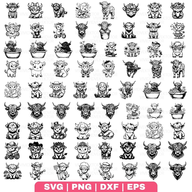 400+ Highland Cow SVG Bundle: Laser Cut Files, Farm Animal Clipart ...