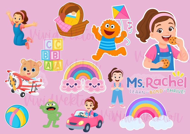 Ms. Rachel Clipart Bundle: Rainbow Party Decor & Font (112 PNG Files ...