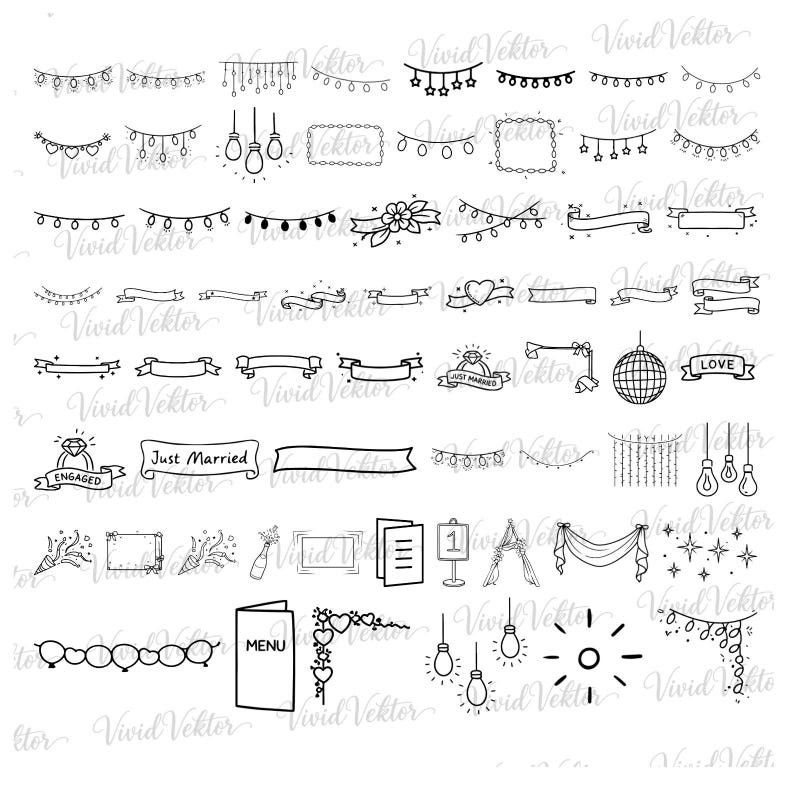 500 Whimsical Wedding Clipart Bundle SVG PNG, Hand Drawn Wedding ...