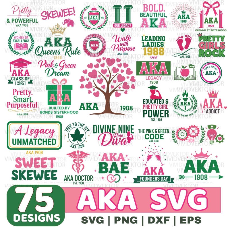 AKA SVG Bundle: Alpha Kappa Alpha, Pink & Green Designs (instant ...