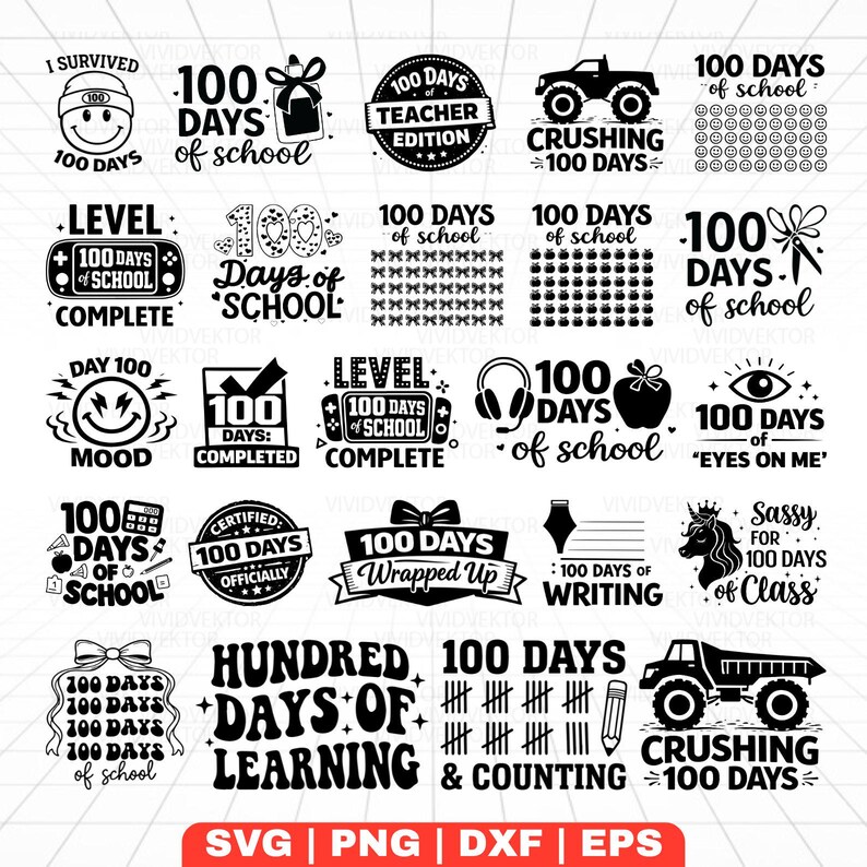 100 Days of School SVG Bundle: Teacher & Student Designs (digital ...