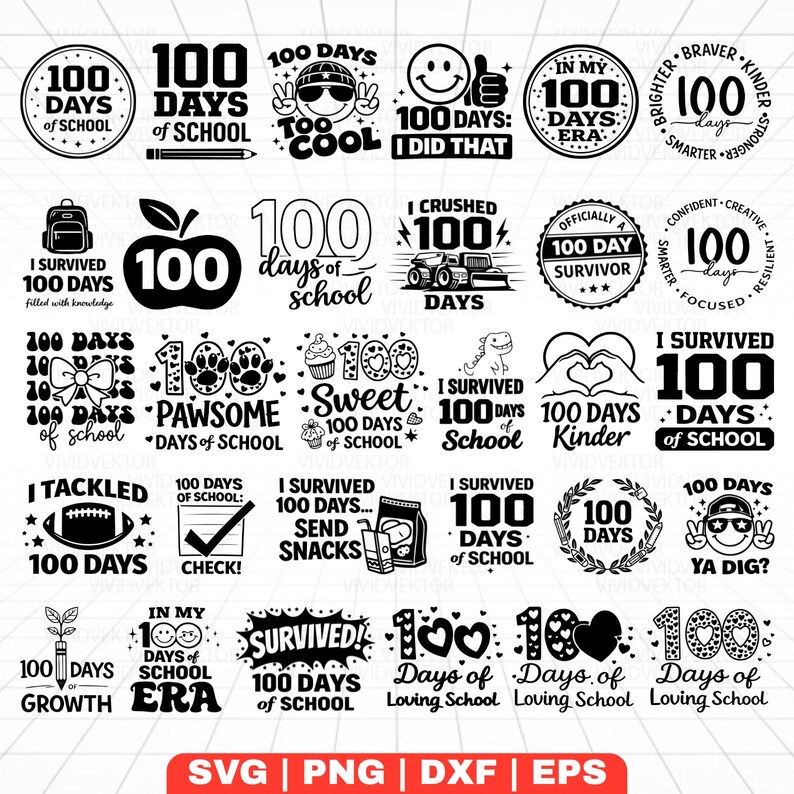 100 Days of School SVG Bundle: Teacher & Student Designs (digital ...