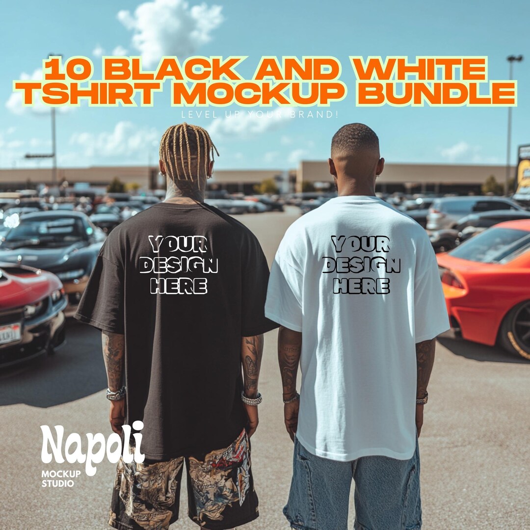 10 Oversized T-shirt Mockups - Men's Back Design - Black & White ...