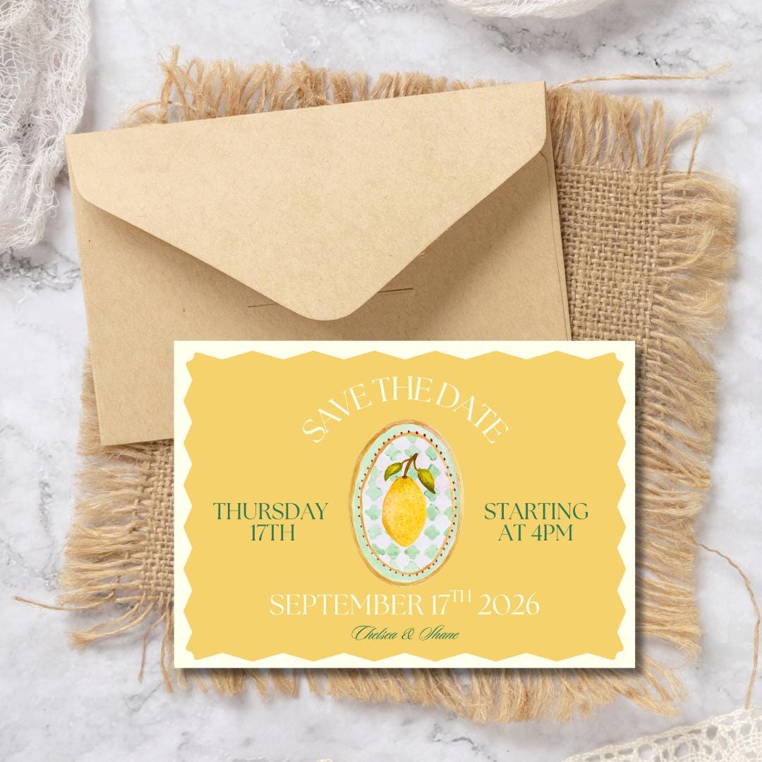 Lemon Sorbet Save the Date Template - Hand Painted Wedding Stationery ...