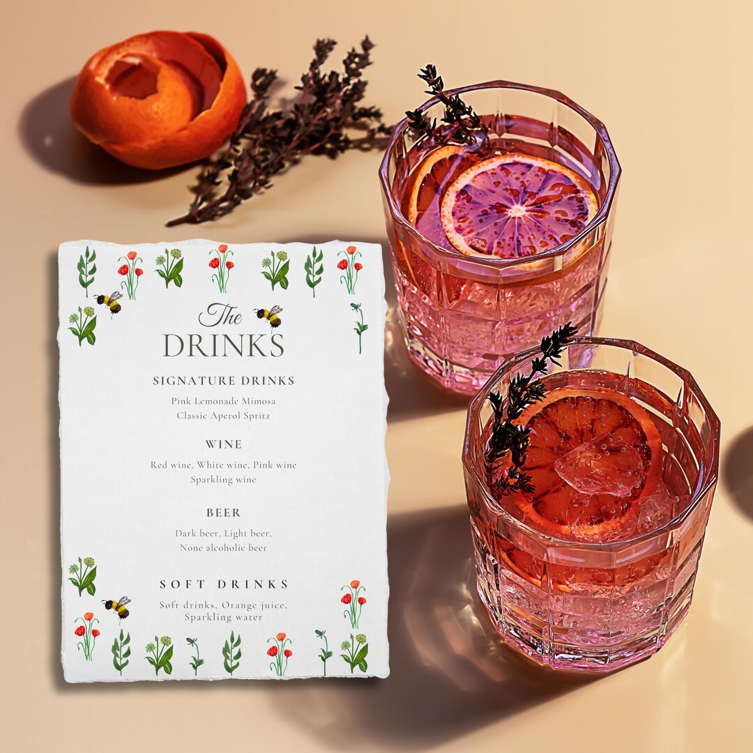 Bee Mine Wedding Bar Menu Template: Red Floral Irish Theme (digital ...