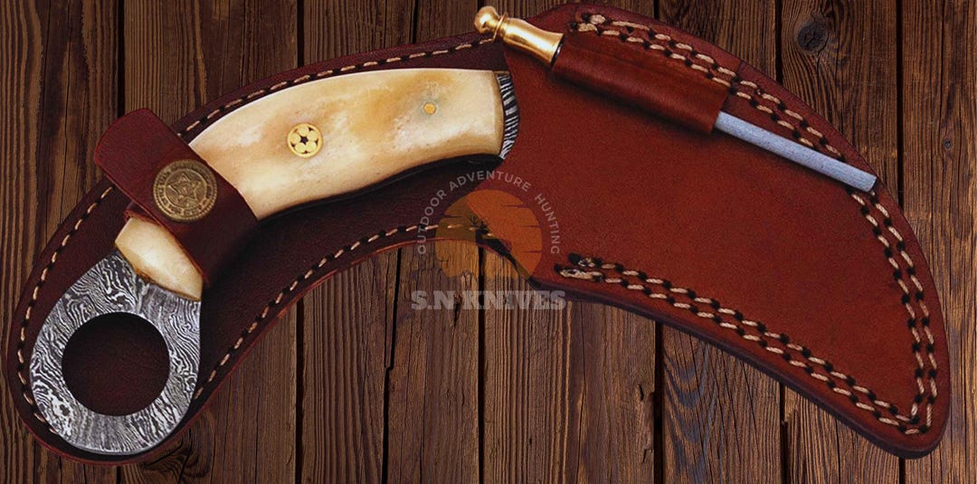 Custom Handmade 10" Steel Karambit Bowie Knife With Bone Handle ...