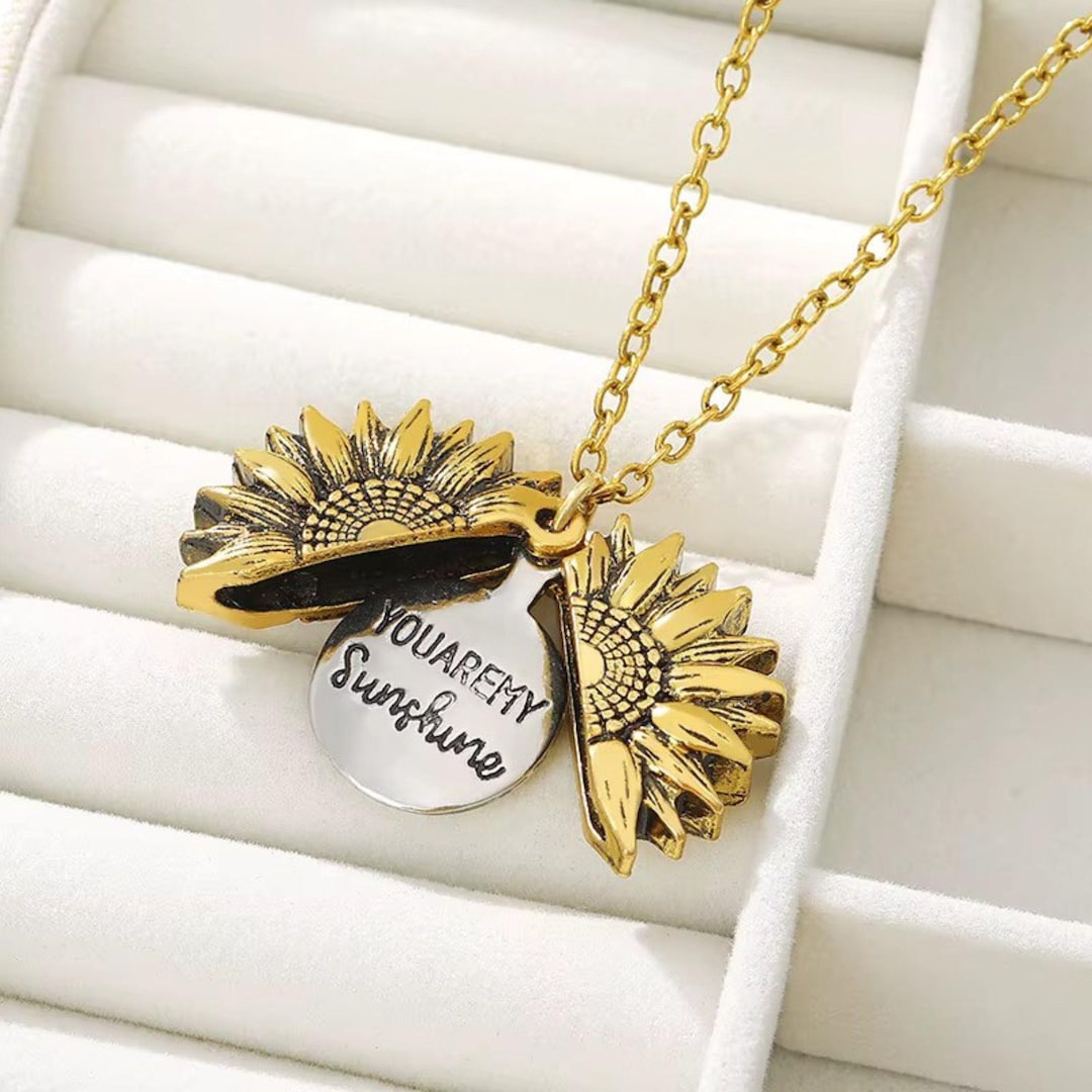 Name Necklace Sunflower Locket Necklace Gift for Her Engraved Gift ...