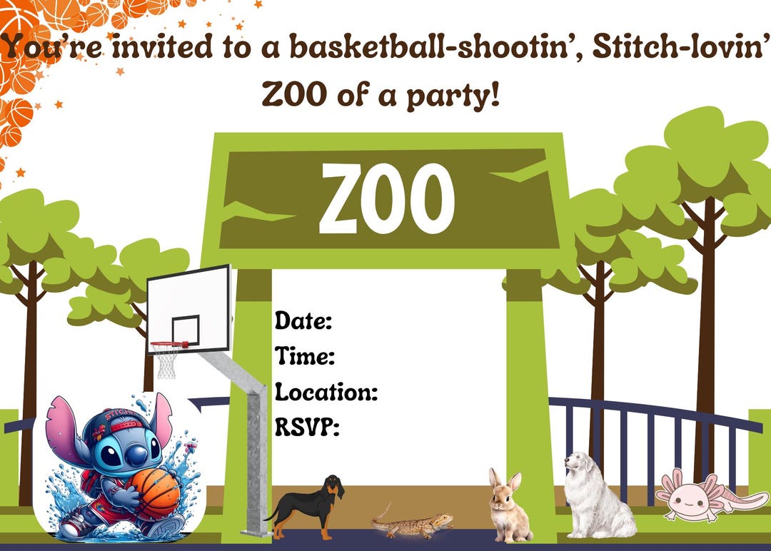 Stitch Basketball Zoo Party Invitation - Etsy