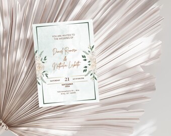 Tan Floral Wedding Invitation, Printable Invitation, Wedding Invitation ...