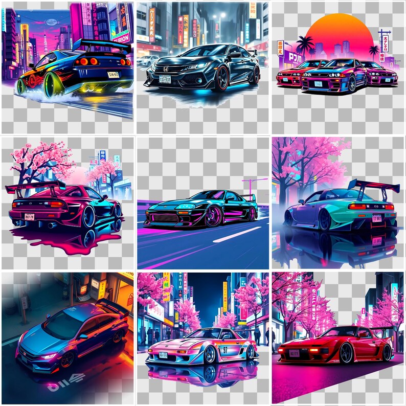 25+ JDM Car Design Bundle, Neon JDM Tuner Cars T-shirt Design ...