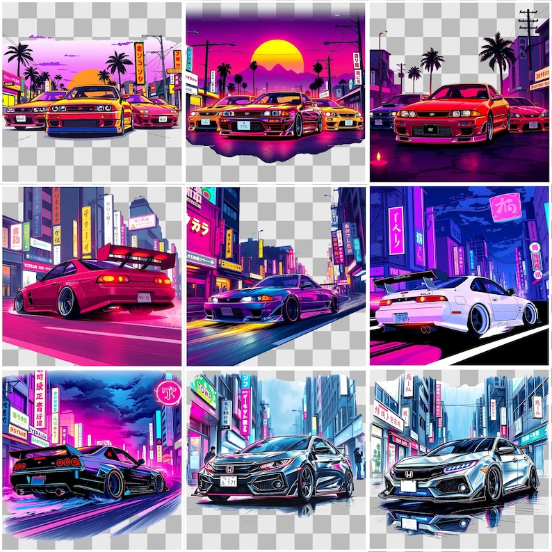 25+ JDM Car Design Bundle, Neon JDM Tuner Cars T-shirt Design ...
