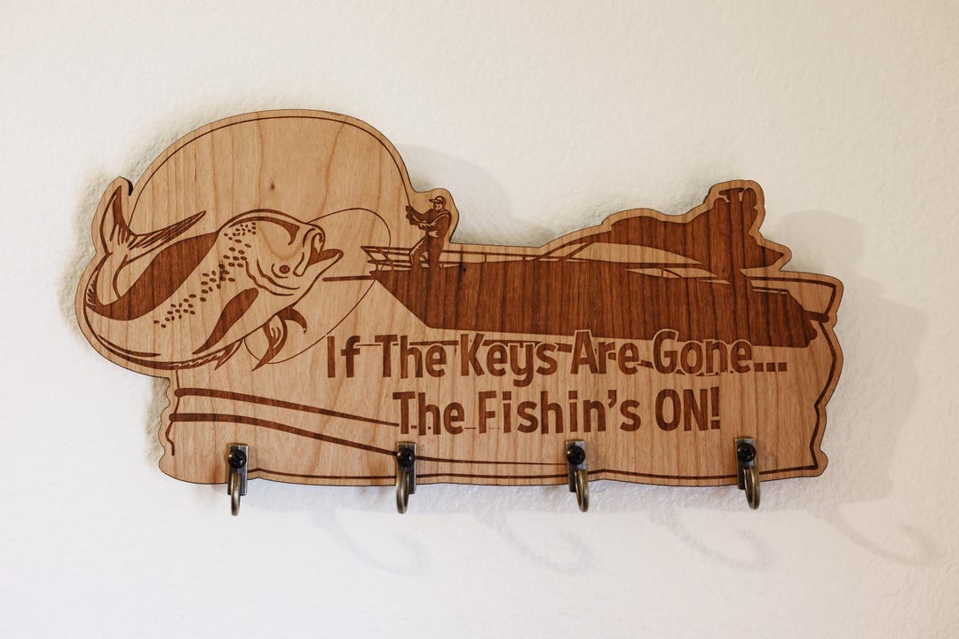 Mahi Fisherman Key Rack: Cherry Wood Veneer, Boat & Fish Carving - Etsy