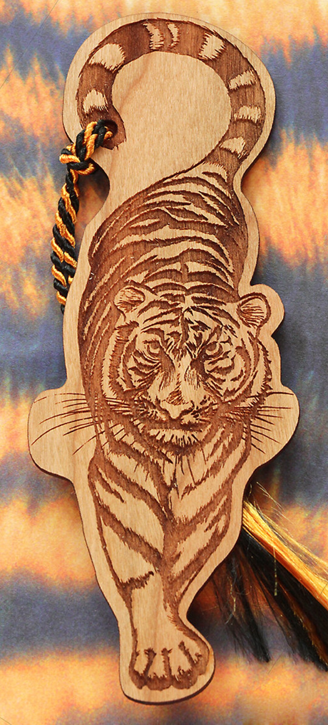 Laser Engraved Cherry Wood Tiger Bookmark With Tassel - Etsy