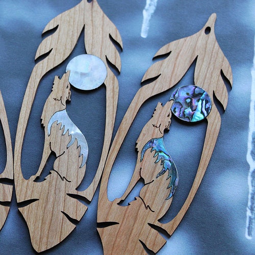 Howling Wolf Feather Bookmark Wood Bookmark Bookmark - Etsy
