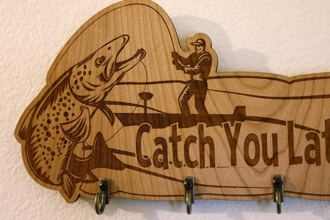 Trout Fishing Key Rack: Cherry Wood Fisherman Gift - Etsy