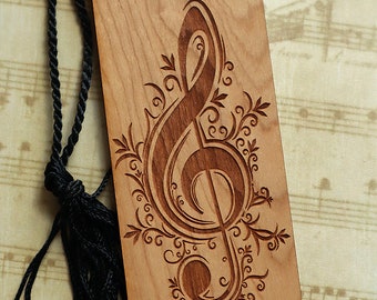 Music Bookmark, Treble Clef Bookmark, Music Style Bookmark, Wood ...