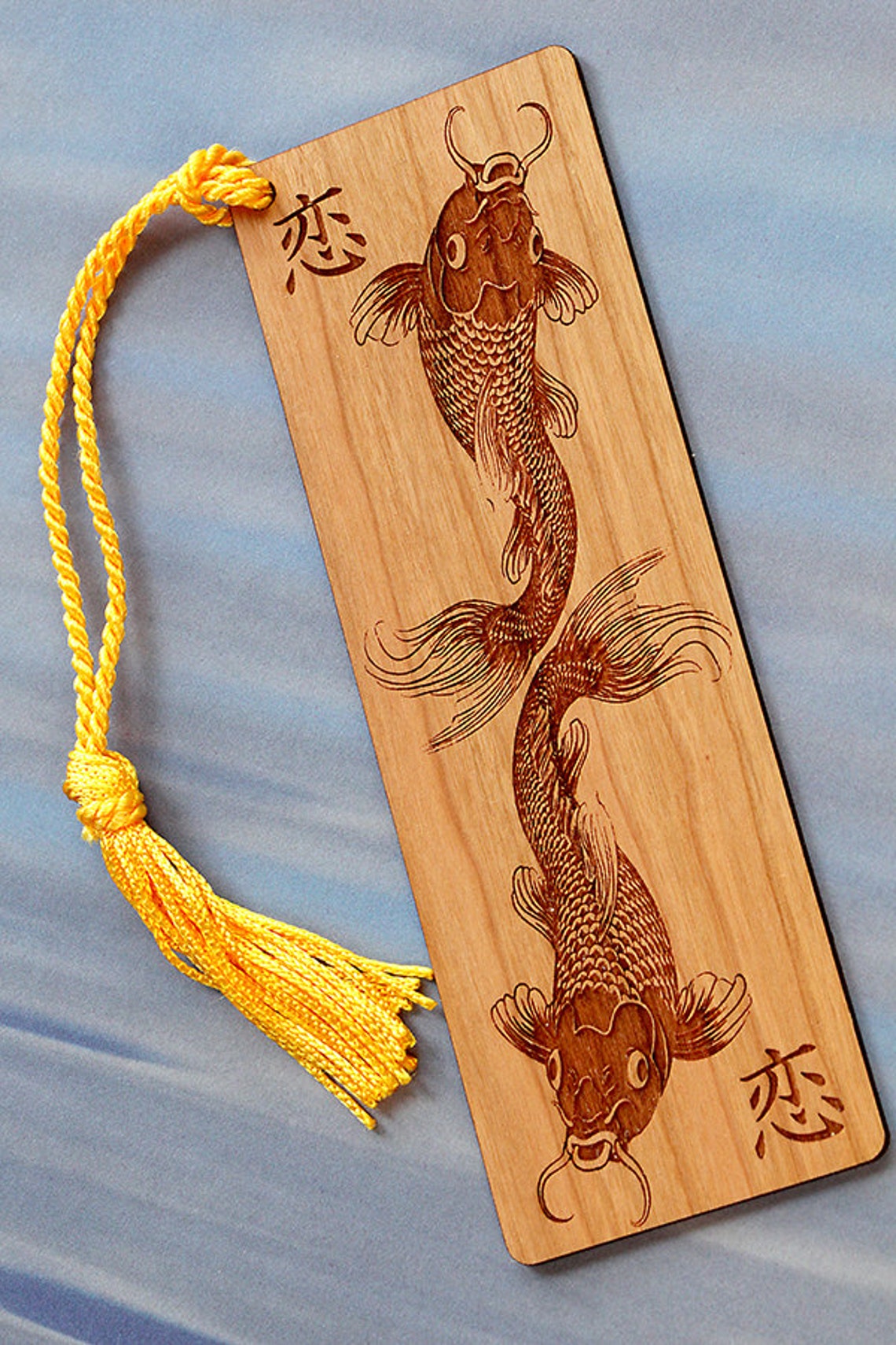 Yin Yang Koi Bookmark: Laser Engraved Cherry Wood, Japanese Style ...