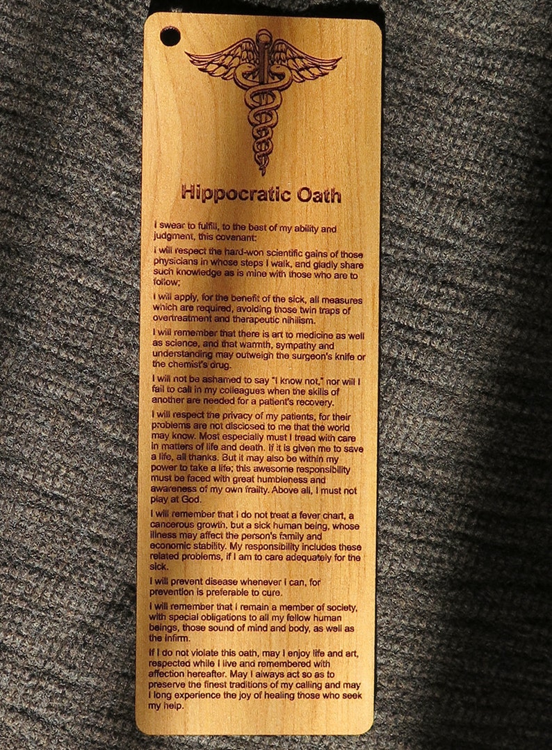 Hippocratic Oath Bookmark Medical Bookmark Solid Wood | Etsy