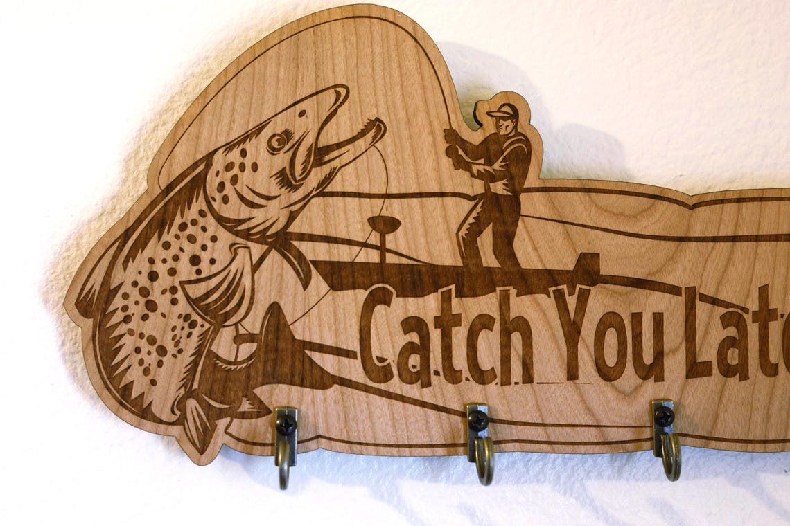 Trout Fishing Key Rack: Cherry Wood Fisherman Gift - Etsy