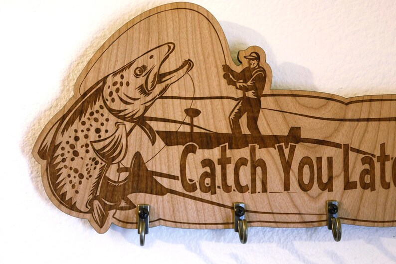 Trout Fishing Key Rack: Cherry Wood Fisherman Gift - Etsy