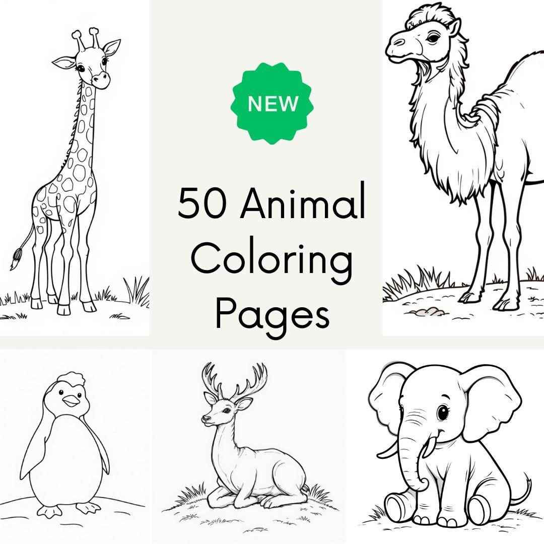 50 Wild Animal Coloring Pages for Kids Farm Animal Art Color Book Zoo ...