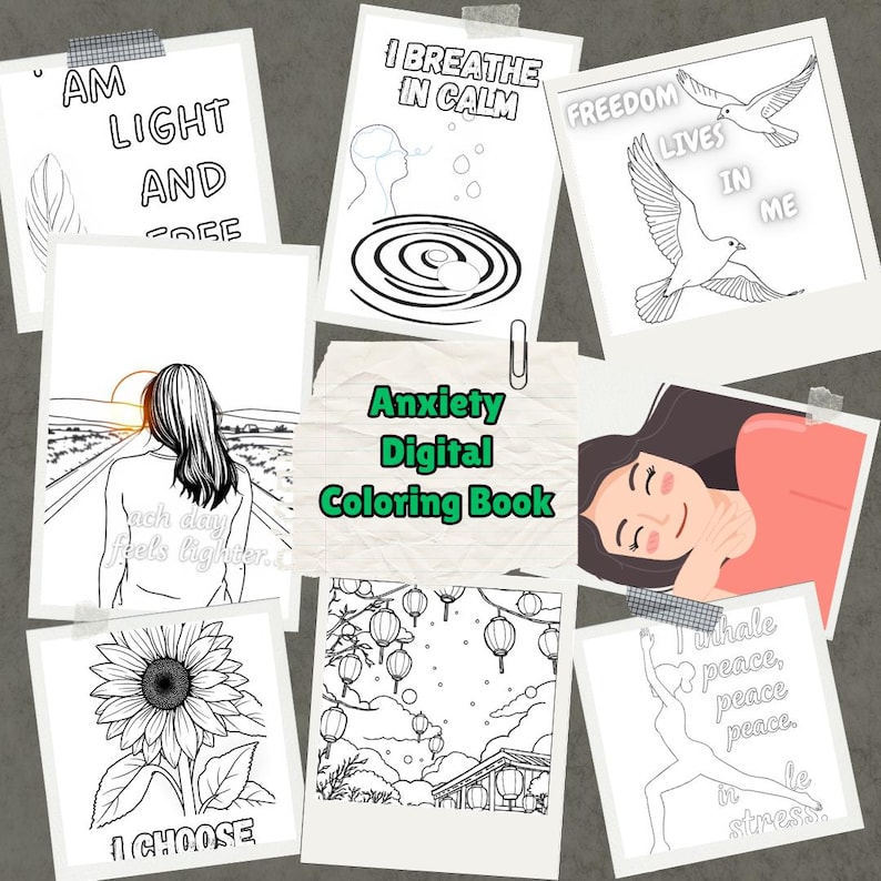 Adult Anxiety Relief Coloring Pages Self Love Anxiety Digital Coloring ...