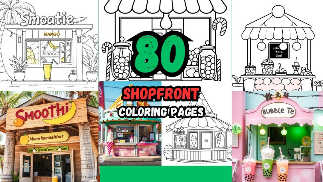 90 Simple Digital Cute Storefront Coloring Pages Cozy Shopfront ...