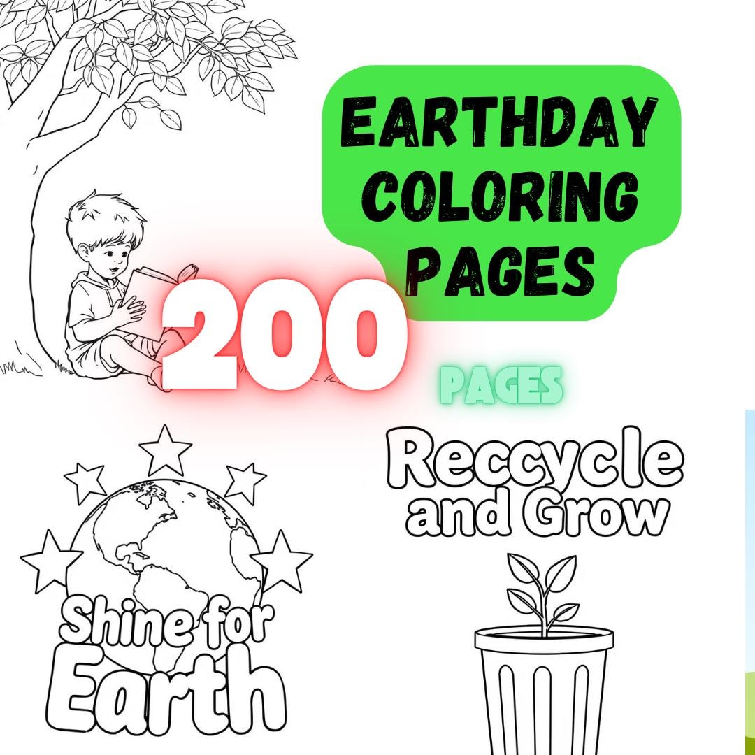 200 Earthday Coloring Pages Bundle, Printable Earthday Kids Activity ...