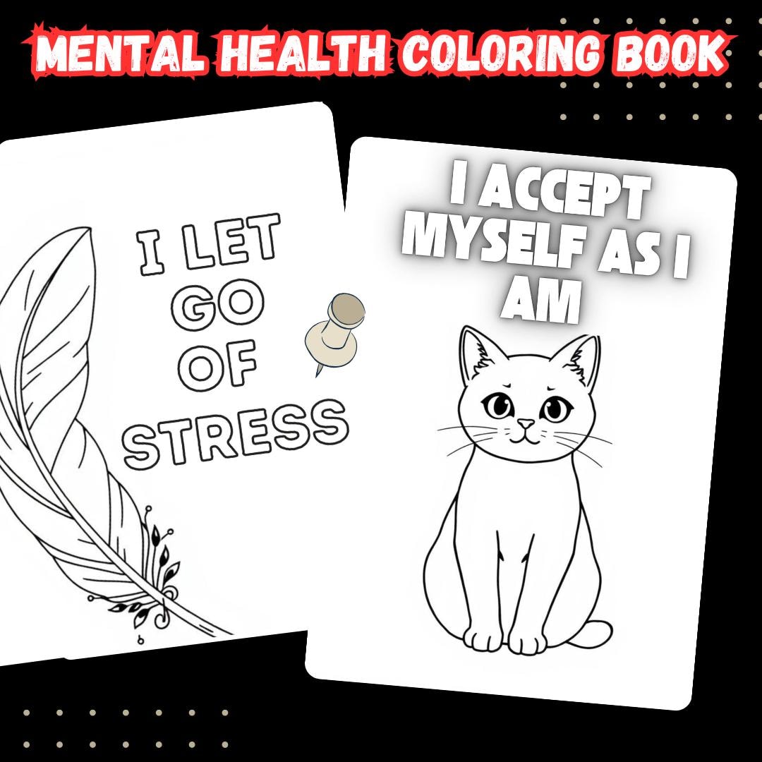 50 Mental Health Printable Coloring Pages, Mental Health Colouring Book ...