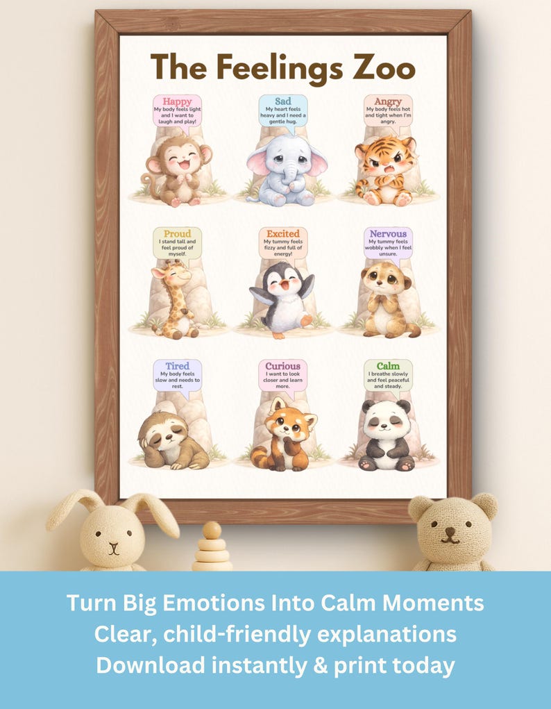 Animal Emotions Chart for Kids | Zoo Feelings Poster Printable | SEL ...