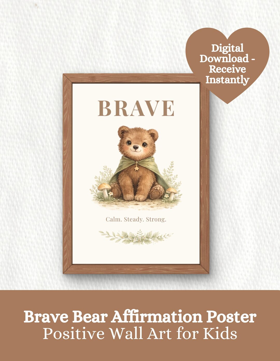 Brave Bear Kids Affirmation Poster, Woodland Nursery Wall Art Printable ...