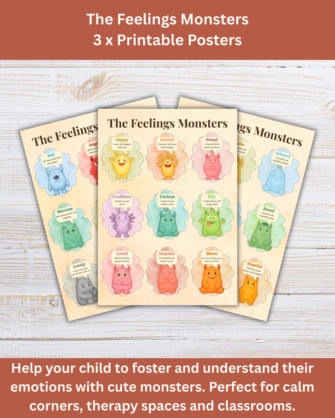 Feelings Monsters Posters | Emotions Chart for Kids | Printable ...