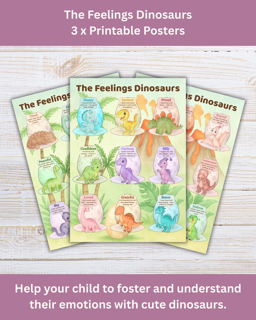 Feelings Dinosaurs Poster Bundle | 3 Printable A4 SEL Emotion Charts ...