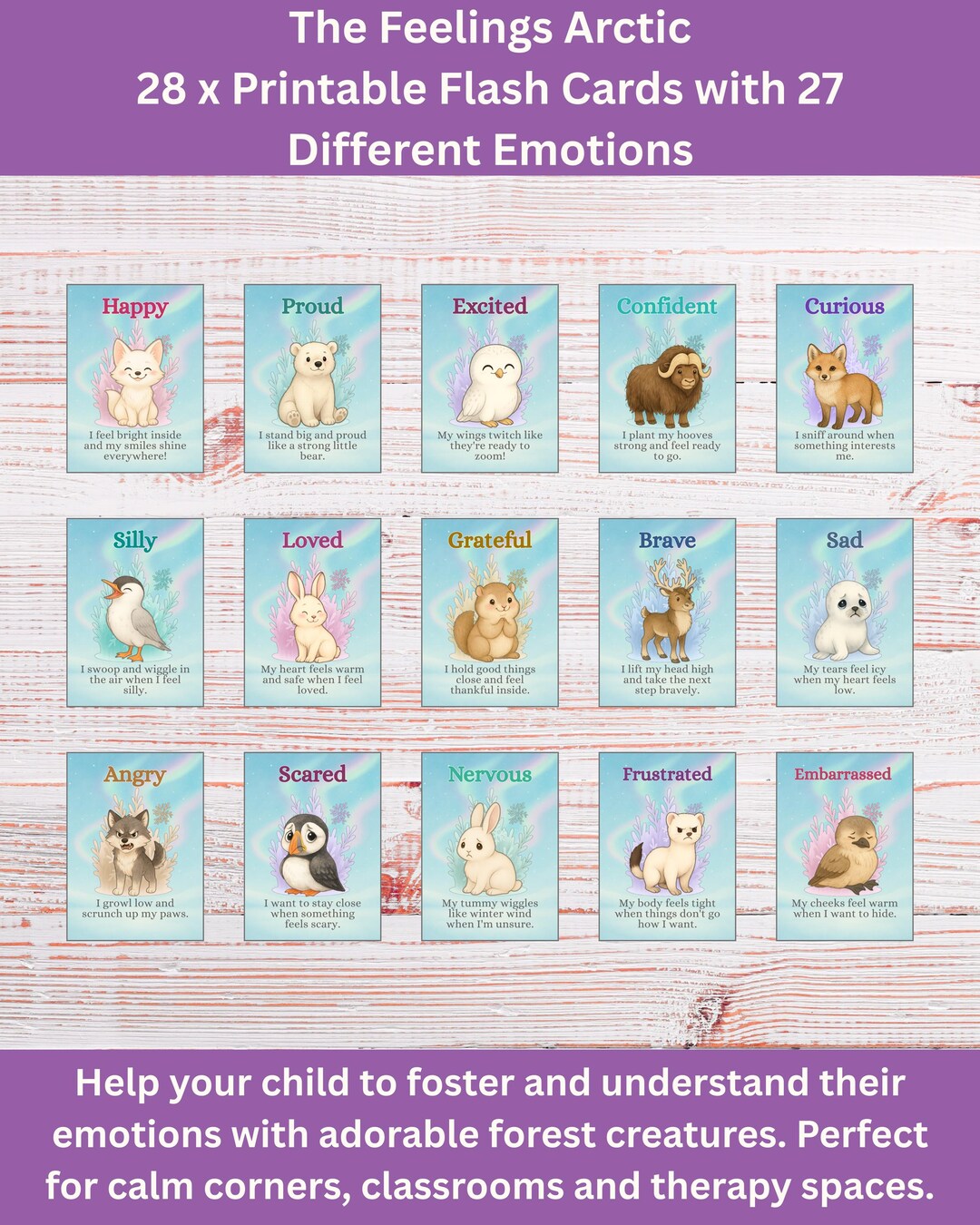 Arctic Emotions Flashcards Printable | Kids SEL Emotion Cards | Calm ...
