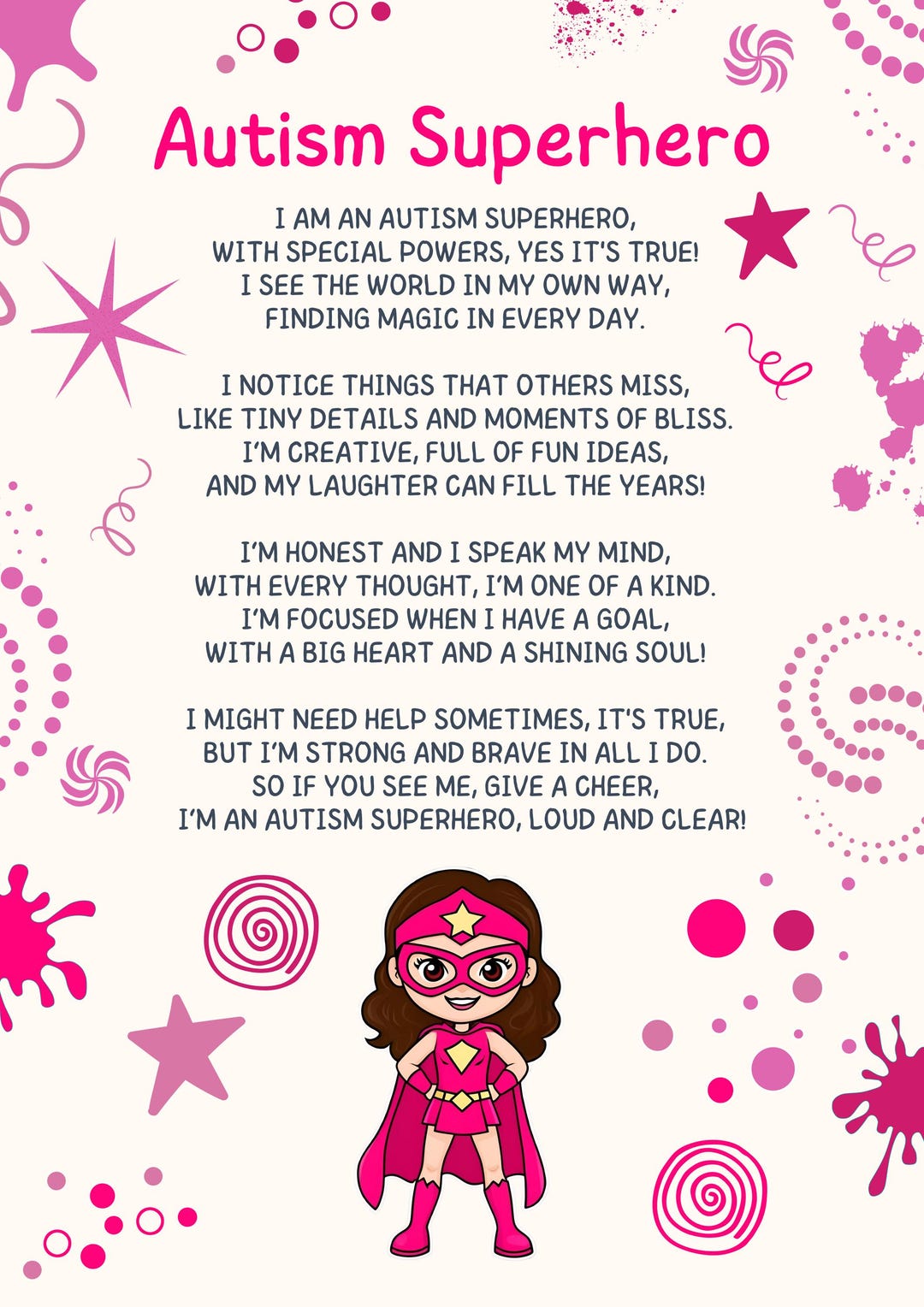 Autism Superhero Poem Poster | Inspiring Home Decor | Digital Download ...