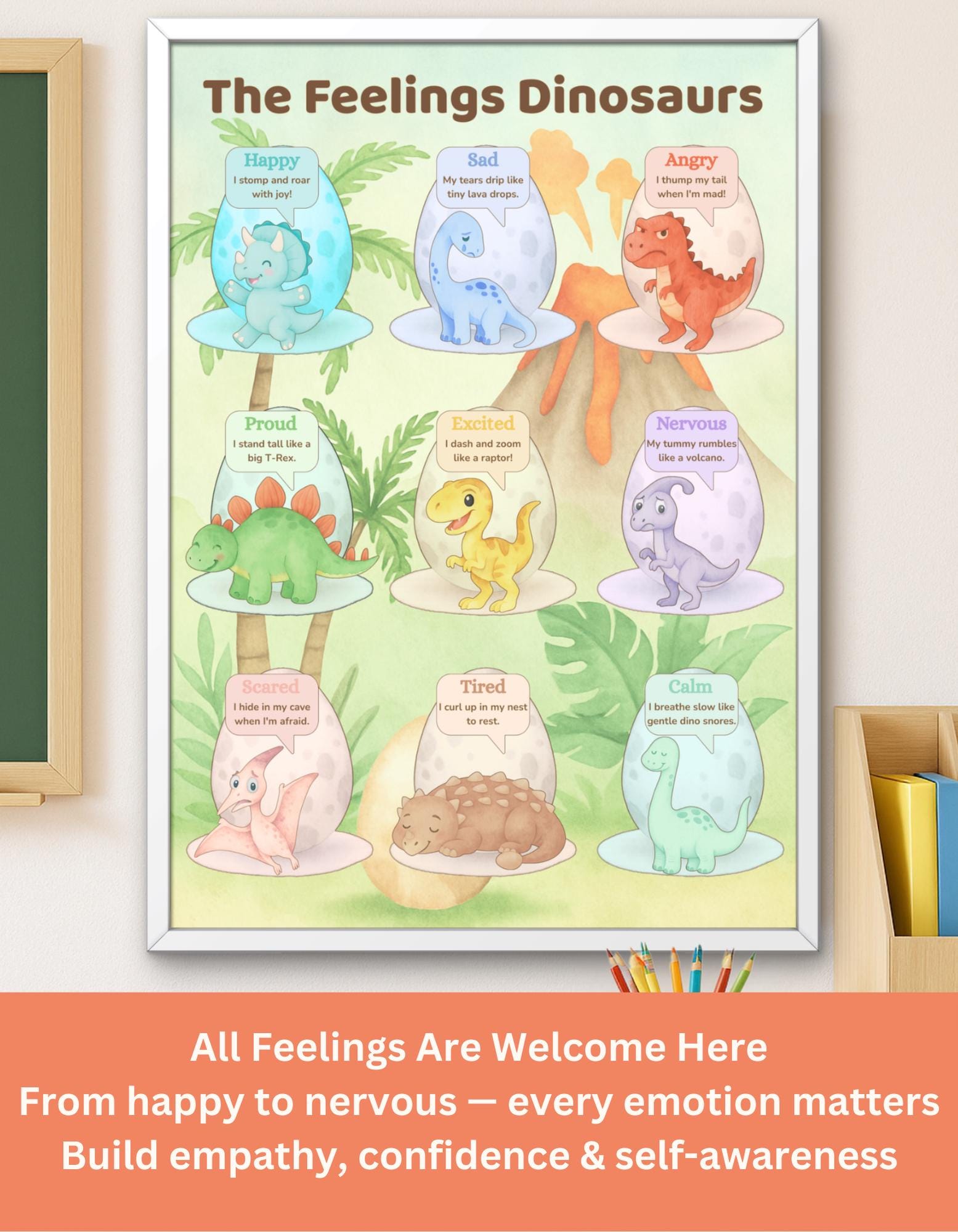 Feelings Dinosaurs Emotions Poster | Printable Dinosaur Feelings Chart ...