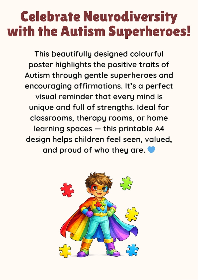 Positive Autism Traits Poster | Autism Superhero Affirmations ...