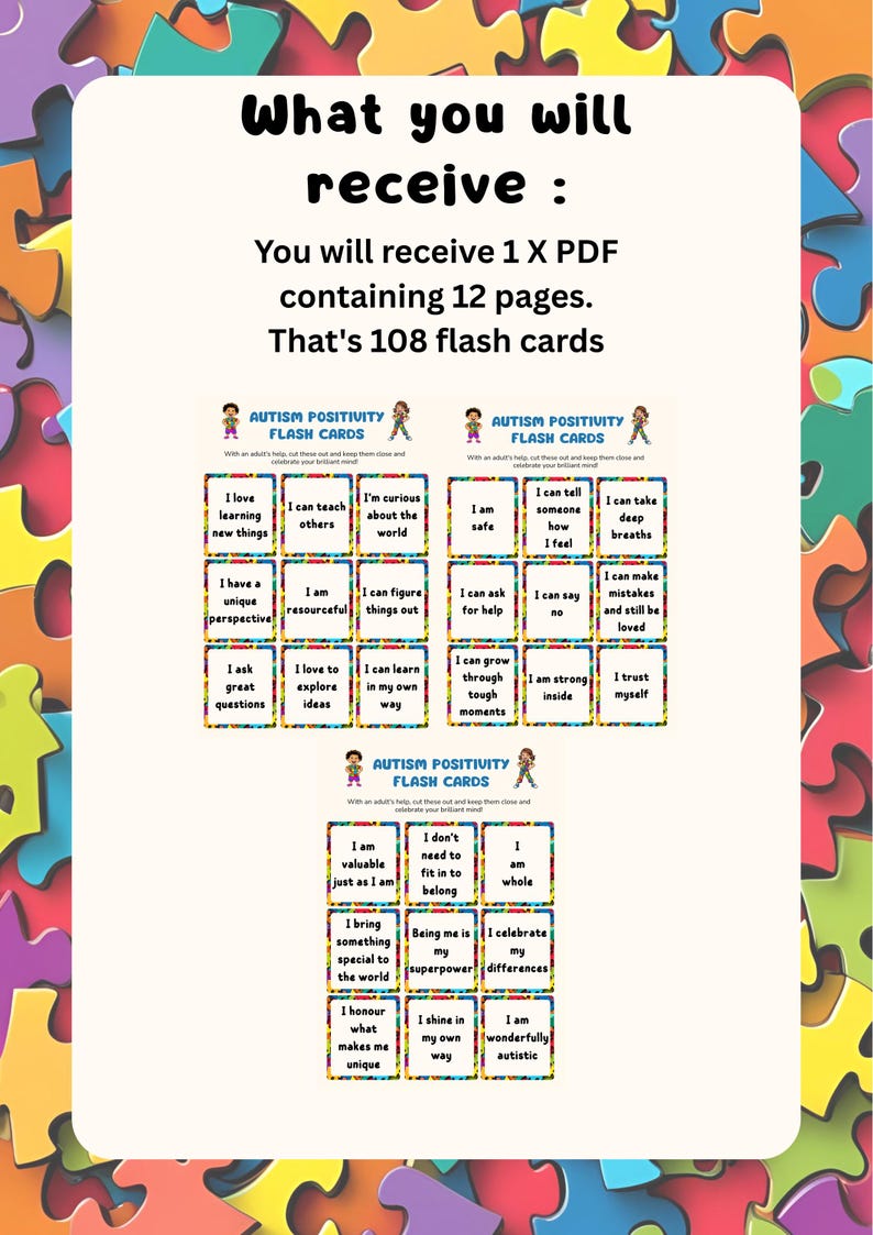 108 Autism Affirmation Flashcards for Kids | Printable Neurodiversity ...