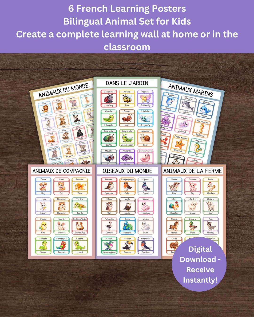 French Animal Poster Bundle for Kids | Learn French Printable Set ...