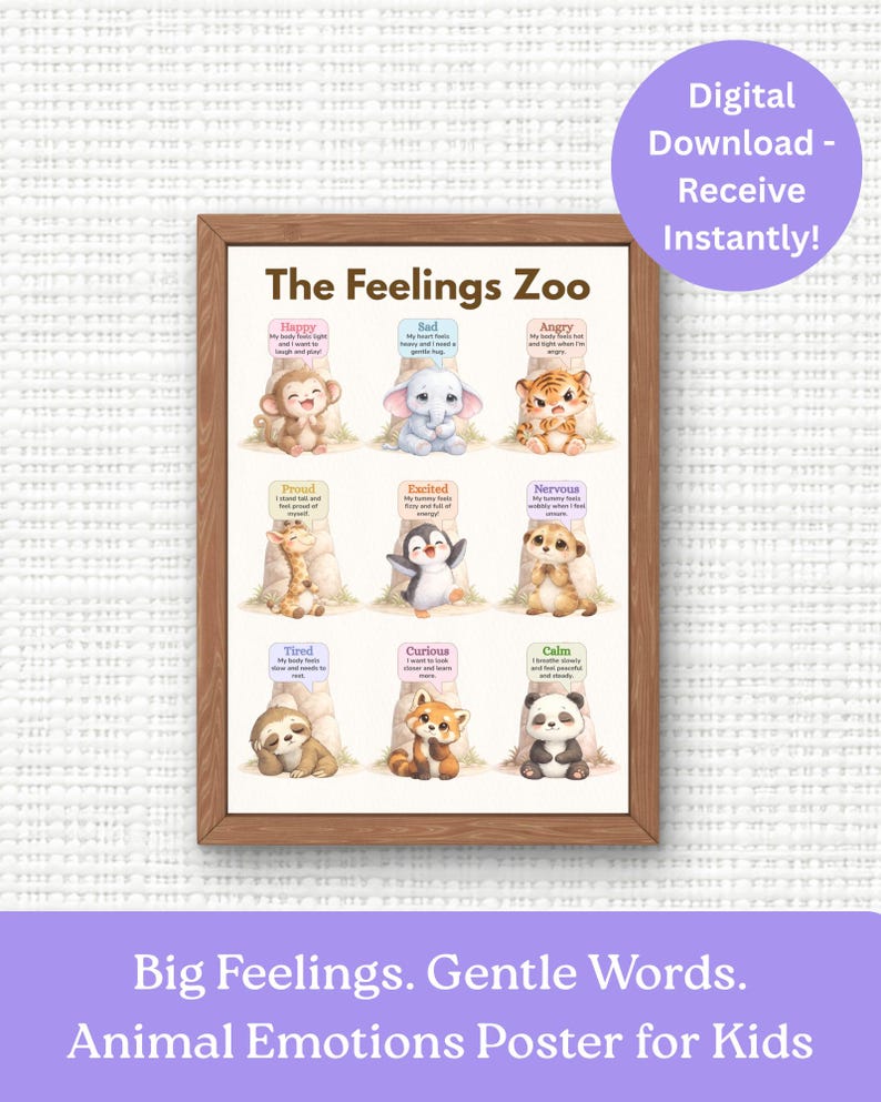 Animal Emotions Chart for Kids | Zoo Feelings Poster Printable | SEL ...