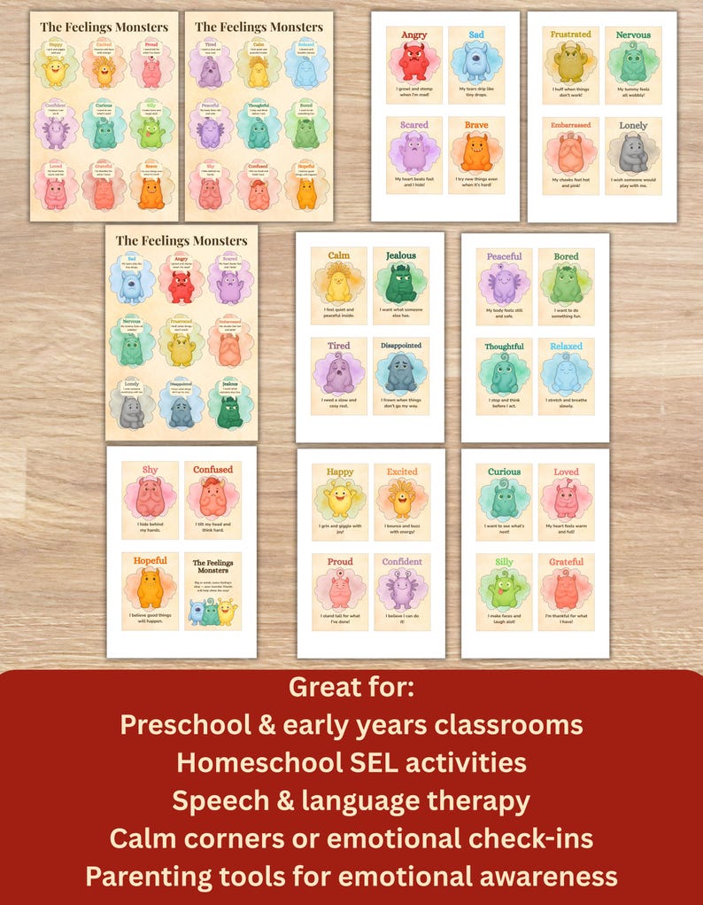 The Feelings Monsters Printable Emotions Bundle | Kids Emotion Cards ...