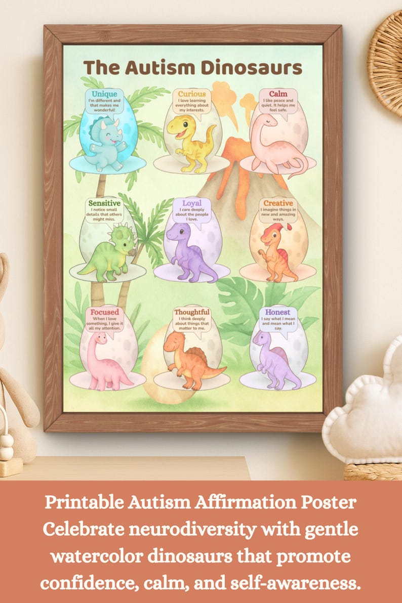 Autism Affirmation Poster for Kids | Dinosaur Feelings Chart ...