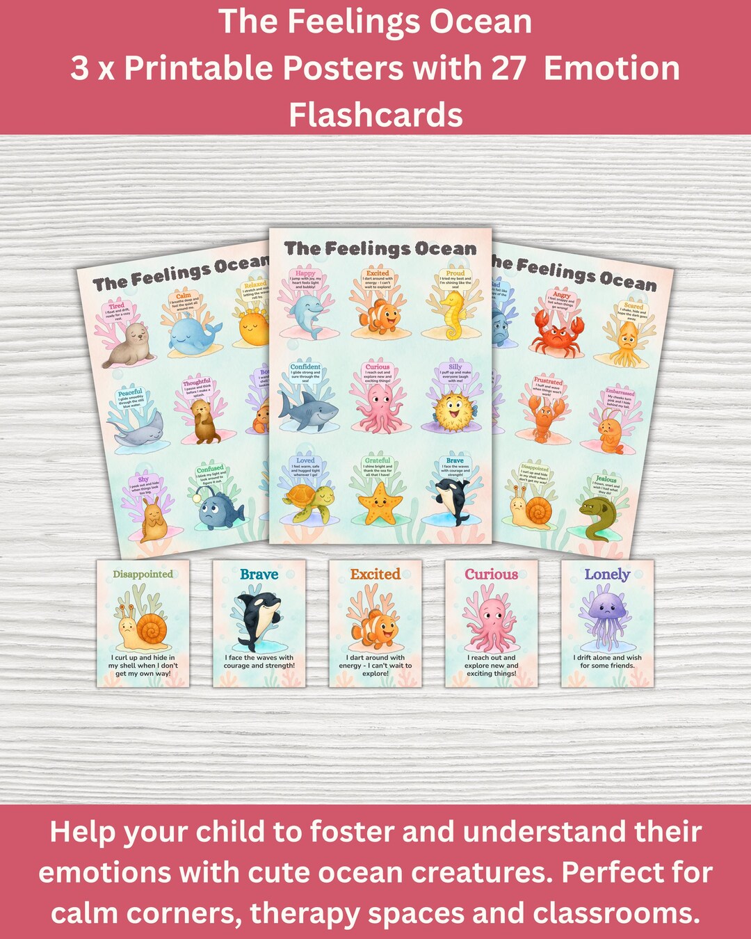 The Feelings Ocean Printable Bundle | Emotion Posters & Flashcards for ...