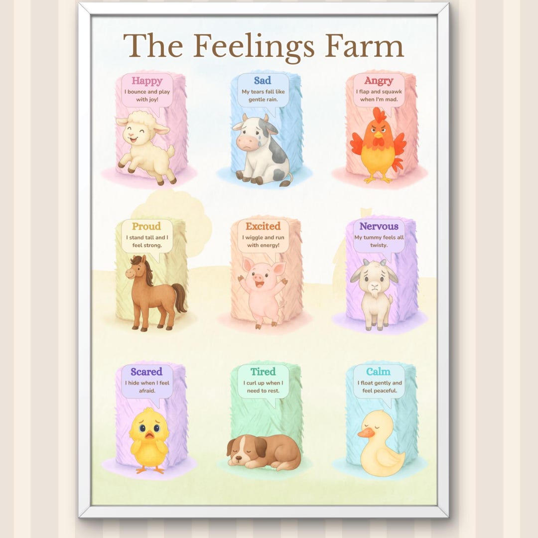 The Feelings Farm Emotions Poster | Farm Animals Social Emotional ...