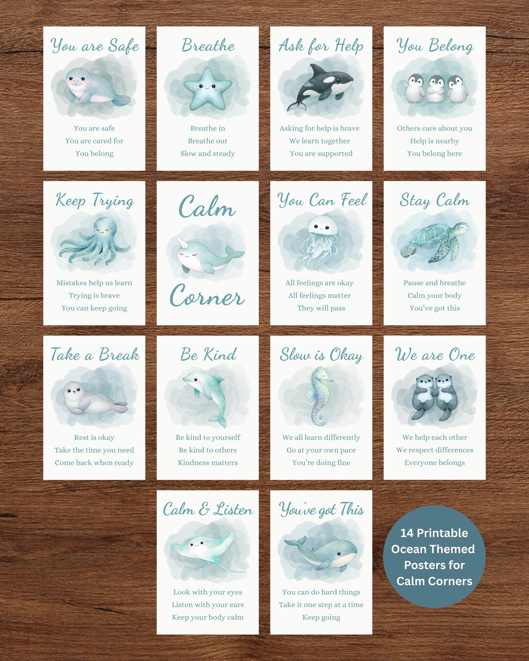 Ocean Calm Corner Posters for Kids | Emotional Regulation and SEL Wall ...