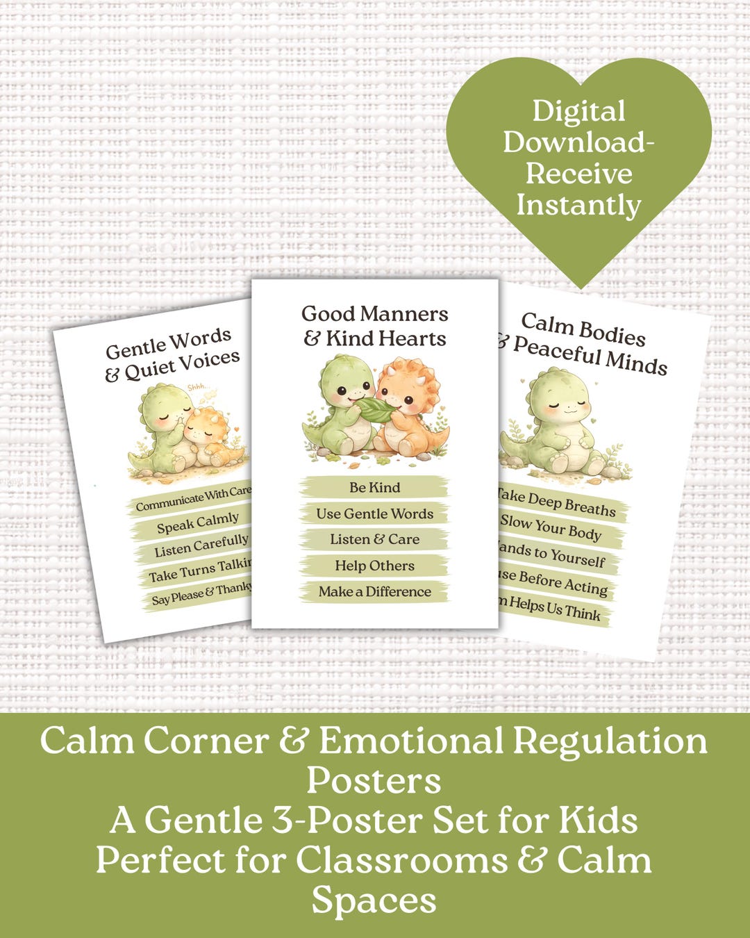 Dinosaur Calm Corner Posters for Kids | Good Manners, Gentle Words ...