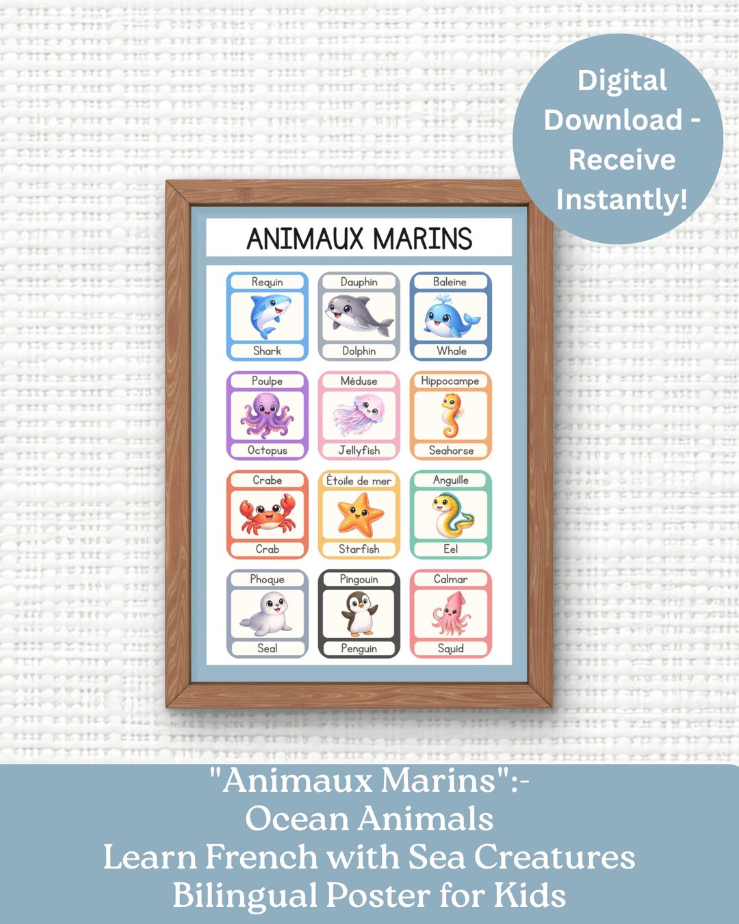 French Sea Animals Poster for Kids, Animaux Marins Printable, Learn ...