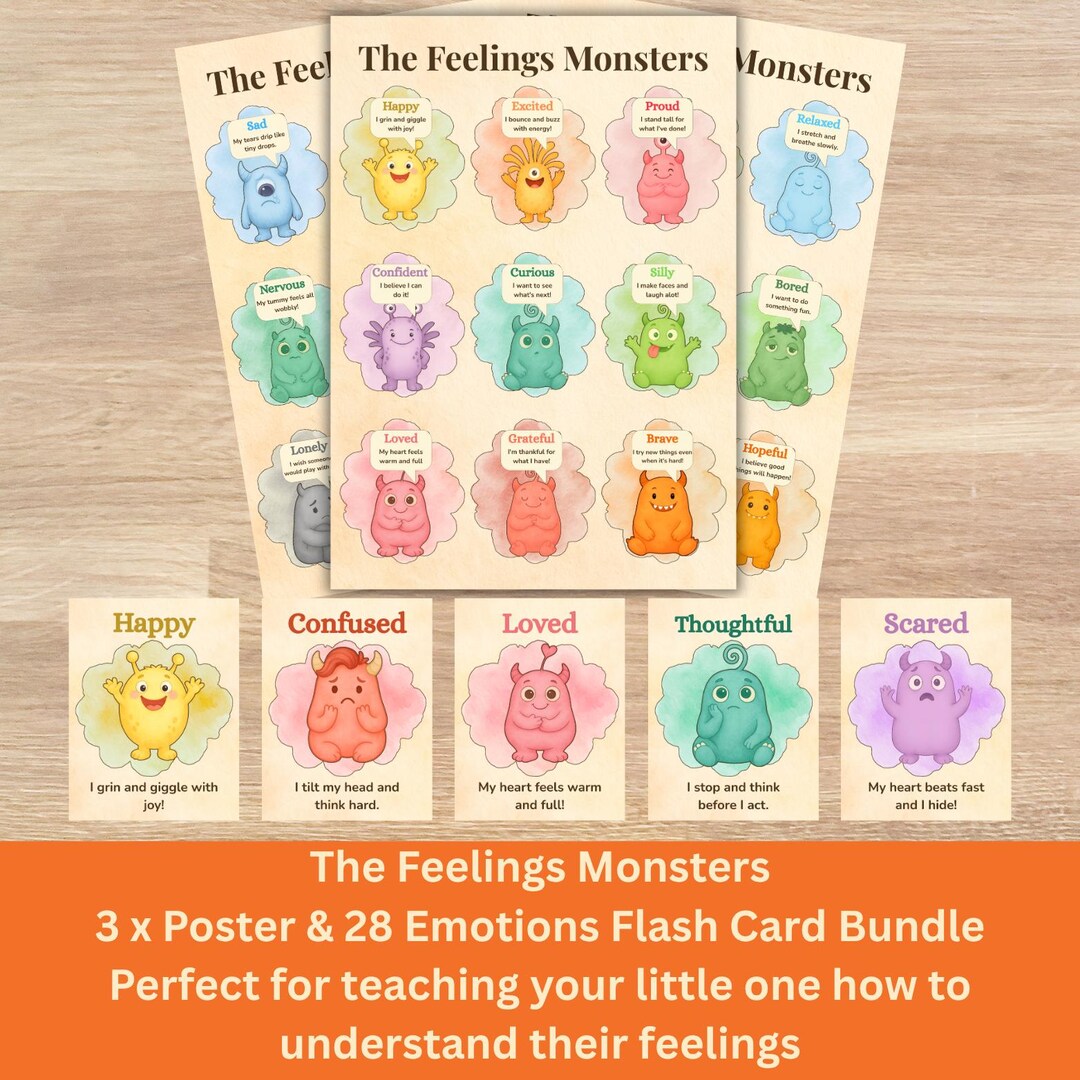 The Feelings Monsters Printable Emotions Bundle | Kids Emotion Cards ...