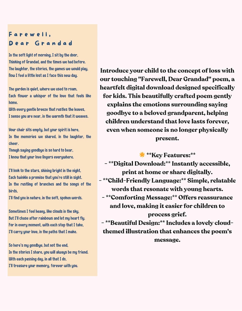 Comforting Goodbye Poem for Kids | Digital Download to Help Children ...