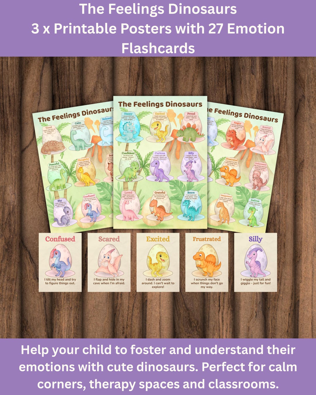 The Feelings Dinosaurs Bundle | Printable Emotion Cards & Posters for ...
